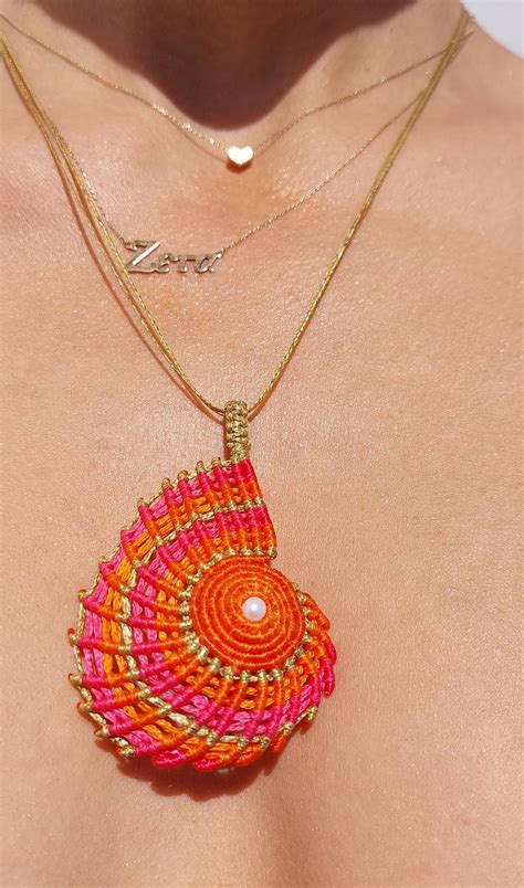 Macrame Seashell Necklace With Pearl Macrame Shell Macrame Necklases