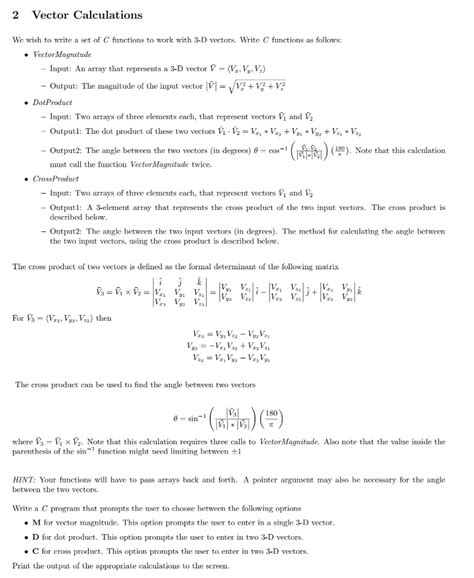 Solved Vector Calculations We Wish To Write A Set Of C Chegg