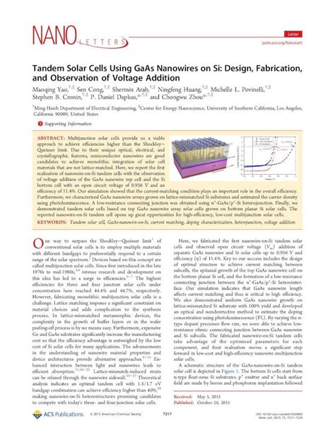 Pdf Tandem Solar Cells Using Gaas Nanowires On Si Design Solardemonstrated Tandem