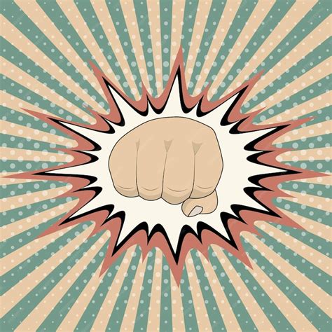 벡터 팝 아트 만화 주먹 만화 충돌 폭발 그래프 빈티지 팝 아트 펀칭 주먹 꽉 타격 프리미엄 벡터