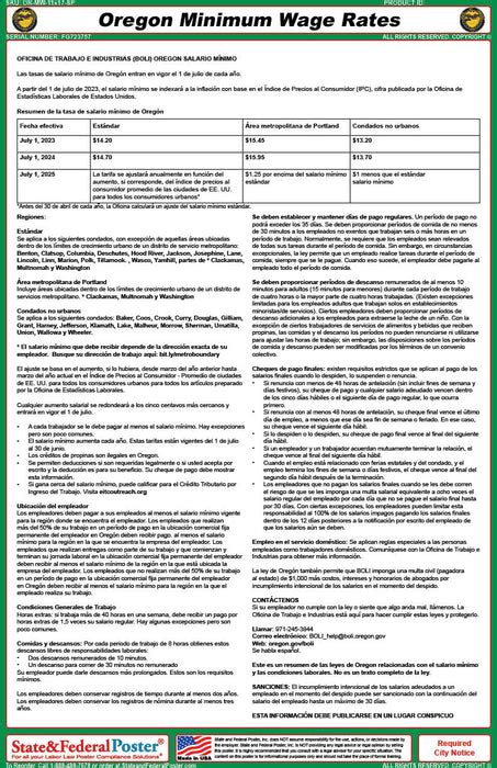 Oregon Minimum Wage Rates Poster — State And Federal Poster