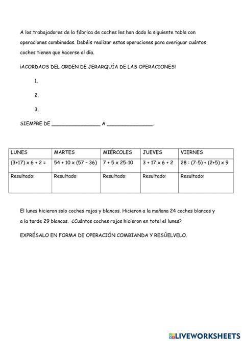 Operaciones Combinadas Online Exercise For 6º Live Worksheets