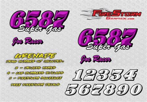 Grenade Drag Car Number Vinyl Decals