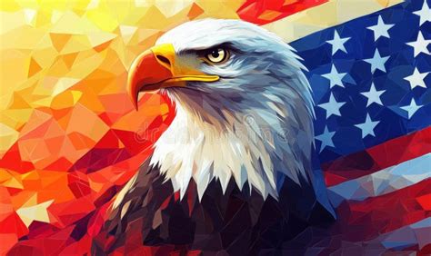 Bald Eagle Portrait With American Flag Background Symbol Of Freedom