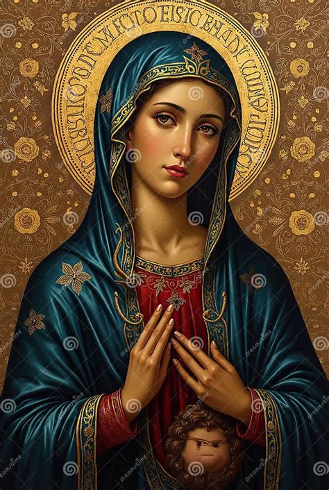 Highly Detailed Portrait Of Virgin Mary In Byzantine Iconography Style