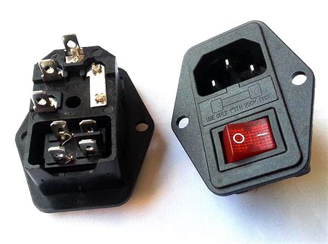 1PC AC Power Socket Connector With Fuse Holder Red Rocker Switch 250V 10A