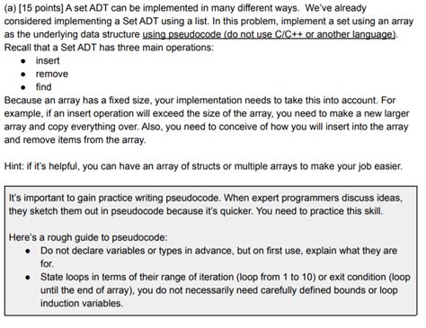 solved a [15 points] a set adt can be implemented in many