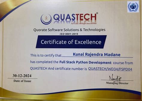 Thrilled To Announce Successfully Completed Full Stack Python Kunal