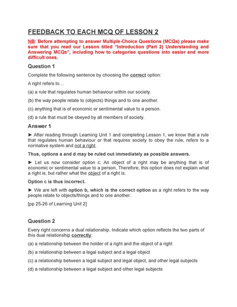 feedback to each mcq of lesson 2 feedback to each mcq of lesson 2 nb