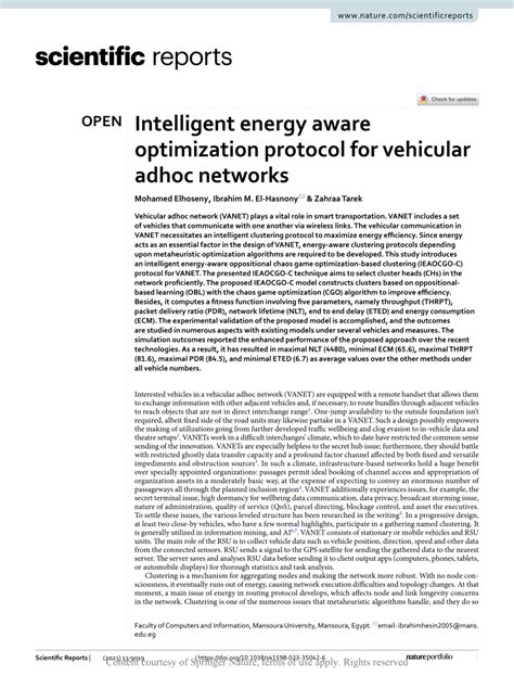 Pdf Intelligent Energy Aware Optimization Protocol For Vehicular