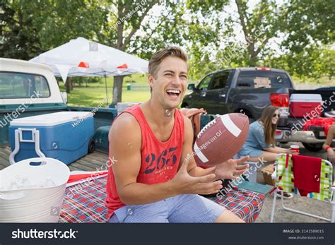 Man Laughing Tailgate Barbecue Field Stock Photo Shutterstock