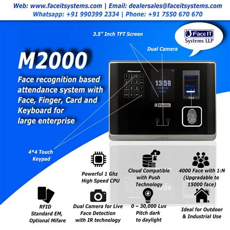 M2000 Face Recognition Based Attendance System With Face Finger Card And Keyboard For Large