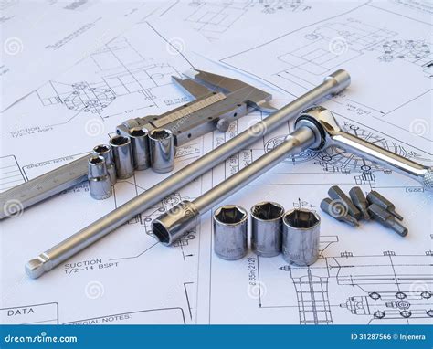 Engineering Tools On Technical Drawing Royalty Free Stock Image Image