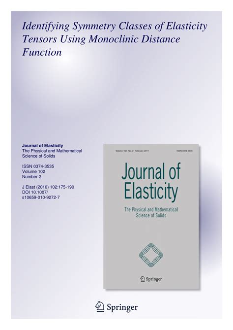 Pdf Identifying Symmetry Classes Of Elasticity Tensors Using Monoclinic Distance Function