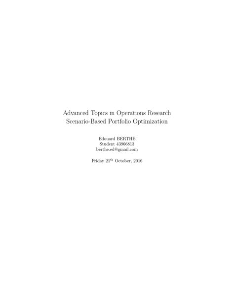 PDF Scenario Based Portfolio Optimization