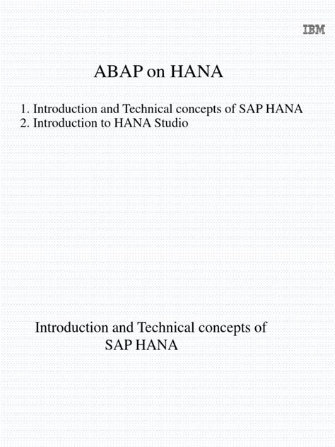 Abap On Hana 1 Introduction And Technical Concepts Of Sap Hana 2