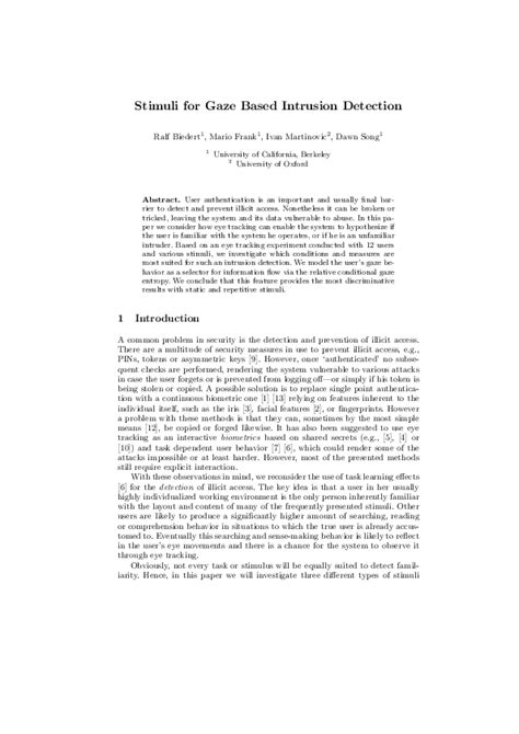 Pdf Stimuli For Gaze Based Intrusion Detection Ivan Martinovic