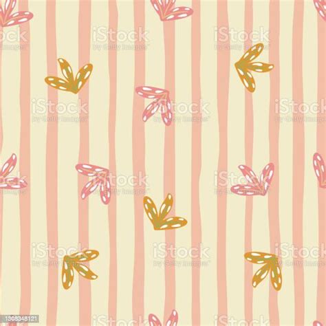 무작위 추상적 인 잎 실루엣이 프린트된 자연스니미패턴 핑크 파스텔 스트라이프 배경 가능성에 대한 스톡 벡터 아트 및 기타 이미지 가능성 가을 계절 Istock