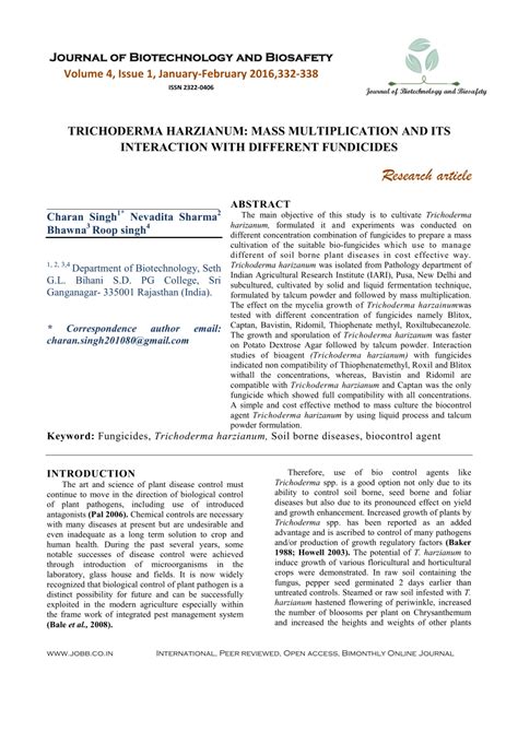 Pdf Trichoderma Harzianum Mass Multiplication And Its Interaction With Different Fundicides