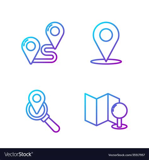 Set Line Folded Map With Push Pin Search Location Vector Image