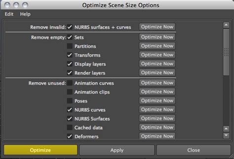 optimizing a scene in maya 3d 2012 optimize scene size delete