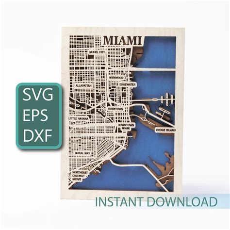 Miami Florida Laser Cut Map Etsy