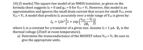solved 10 5 marks the square law model of an nmos