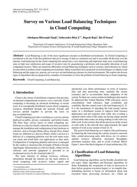 Pdf Survey On Various Load Balancing Techniques In Cloud Computing
