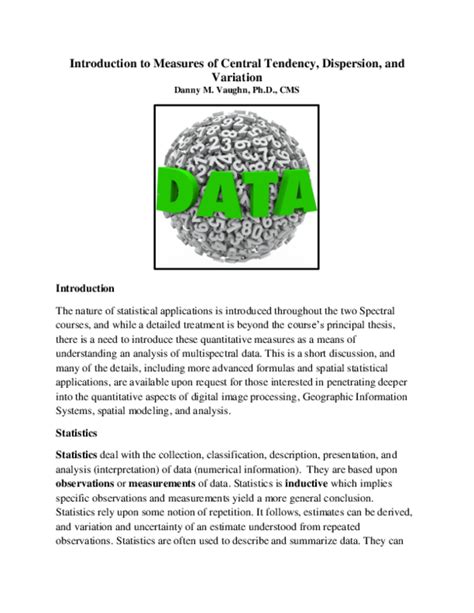 Pdf Introduction To Measures Of Central Tendency Dispersion And Variation