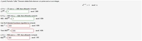solved an−1≡1 if a 77 and n 269 then efficiently compute