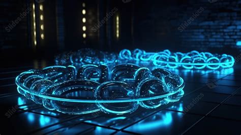 무료 어두운 표면에서 춤추는 파란색 네온 불빛의 매혹적인 3d 렌더링 Ppt 배경 Slidesdocs