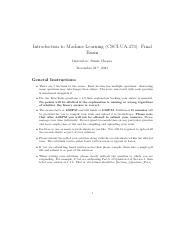 Introduction To Machine Learning Final Exam Instructions And Course Hero