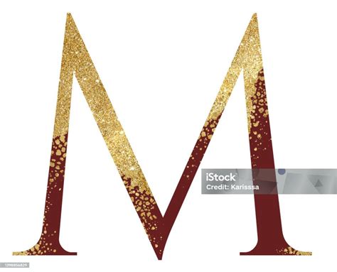 다크 레드와 골든 글리터 대문자 M 분산 효과 축제 디자인 요소 알파벳 M에 대한 스톡 벡터 아트 및 기타 이미지 알파벳 M