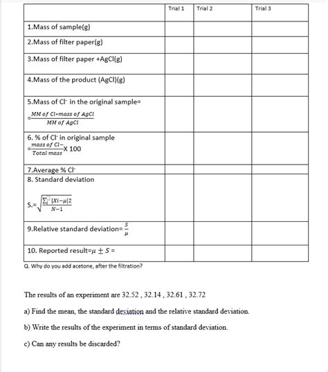 Solved Using The Following Data Determine The Average Mass