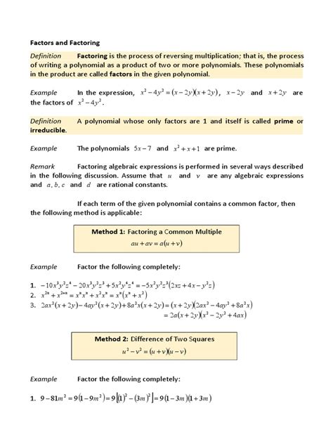 5 Factors And Factoring Pdf Factorization Elementary Mathematics
