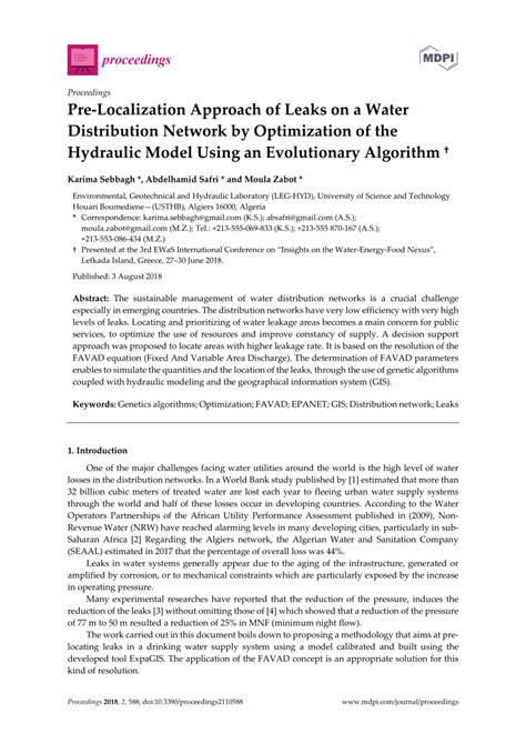 Pdf Pre Localization Approach Of Leaks On A Water Distribution