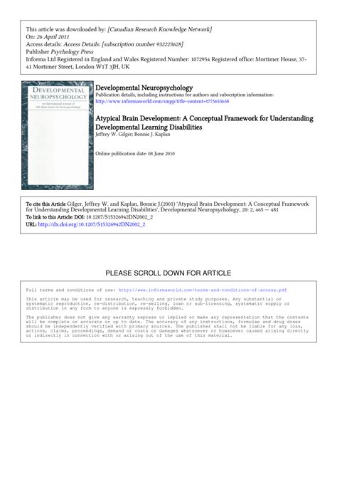 Pdf Atypical Brain Development A Conceptual Framework For Understanding Developmental