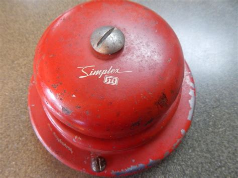 Vintage Simplex Fire Alarm Bell Industrial School House Red Metal 120vac Old 1870678184