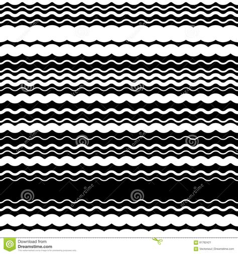 Wavy Zig Zag Horizontal Parallel Lines Abstract Monochrome Sea Stock