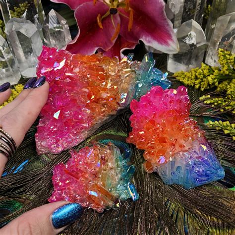 Rainbow Aura Quartz Cluster For Life Force And Cleansing Your Aura