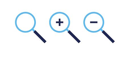평면 확대 축소 아이콘 그림의 벡터 집합입니다 흰색 배경에 분리 된 플러스와 마이너스와 세 가지 색상 검은 색과 파란색 돋보기 웹 Ui 사이트 방문 인터페이스에 대한 디자인