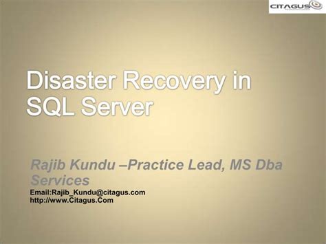 Disaster Recovery In Sql Server Ppt