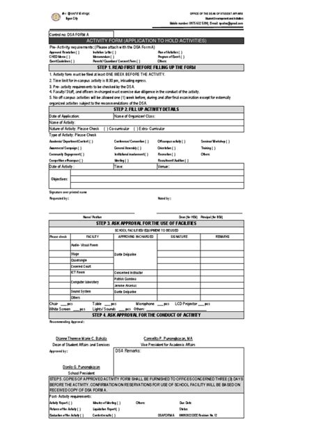 Dsa Form A Activity Form1 Pdf