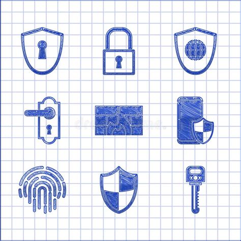 Set Firewall Security Wall Shield Key Smartphone With Shield Fingerprint Door Handle