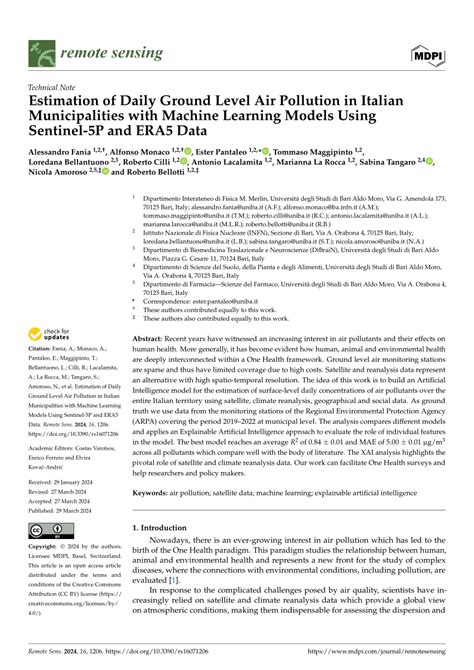 Pdf Estimation Of Daily Ground Level Air Pollution In Italian Municipalities With Machine