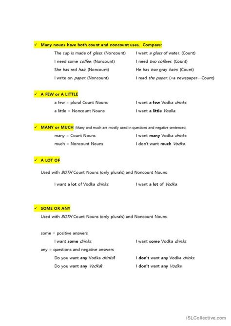 Count And Noncount Nouns English ESL Worksheets Pdf Doc