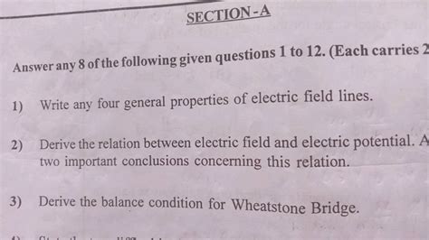 Section Aanswer Any 8 Of The Following Given Questions 1 To 12 Each C