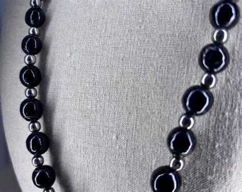 Hawaiian Black Coral Branch Sterling Silver And Brass Bead Necklace