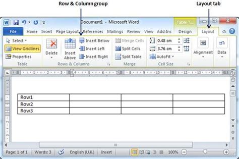 Rows & Columns in Word 2010