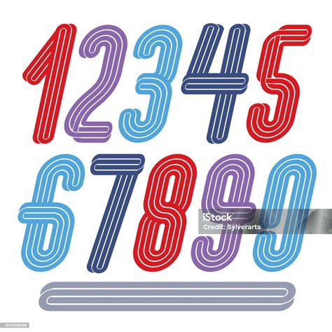 현대 벡터 자리 평행선으로 만든 펑키 키 장식 숫자 컬렉션 기념일 및 생일 인사말에 대 한 포스터 디자인 요소로 사용 합니다 0에 대한 스톡 벡터 아트 및 기타 이미지